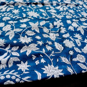 Blue Handmade Solid Design Floral Cloth Hand Block Printed 100% Pure ...