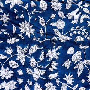 Blue Handmade Solid Design Floral Cloth Hand Block Printed 100% Pure ...