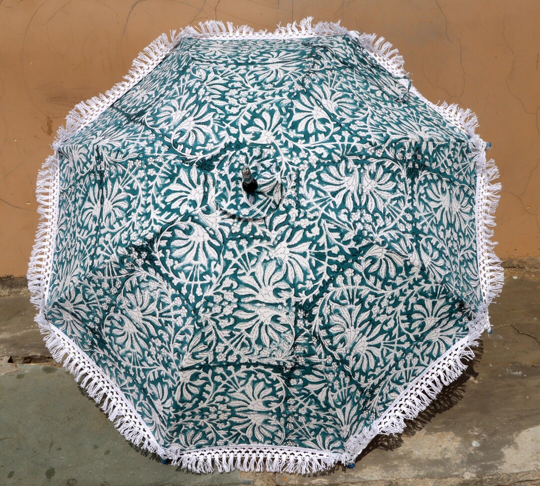 Handmade Blue Floral Parasol: Indian Cotton Decorative Umbrella - Etsy