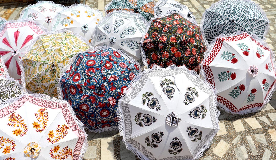 Handblock Printed Cotton Parasol: Indian Wedding Decor, Garden Hanging ...