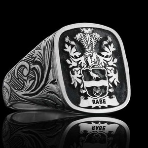 925K Silver Custom Signet Ring, Family Crest Signet Ring, Coat of Arms ...