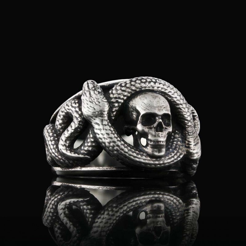 Silver Snake and Skull Ring Sterling Silver Snake Ring - Etsy