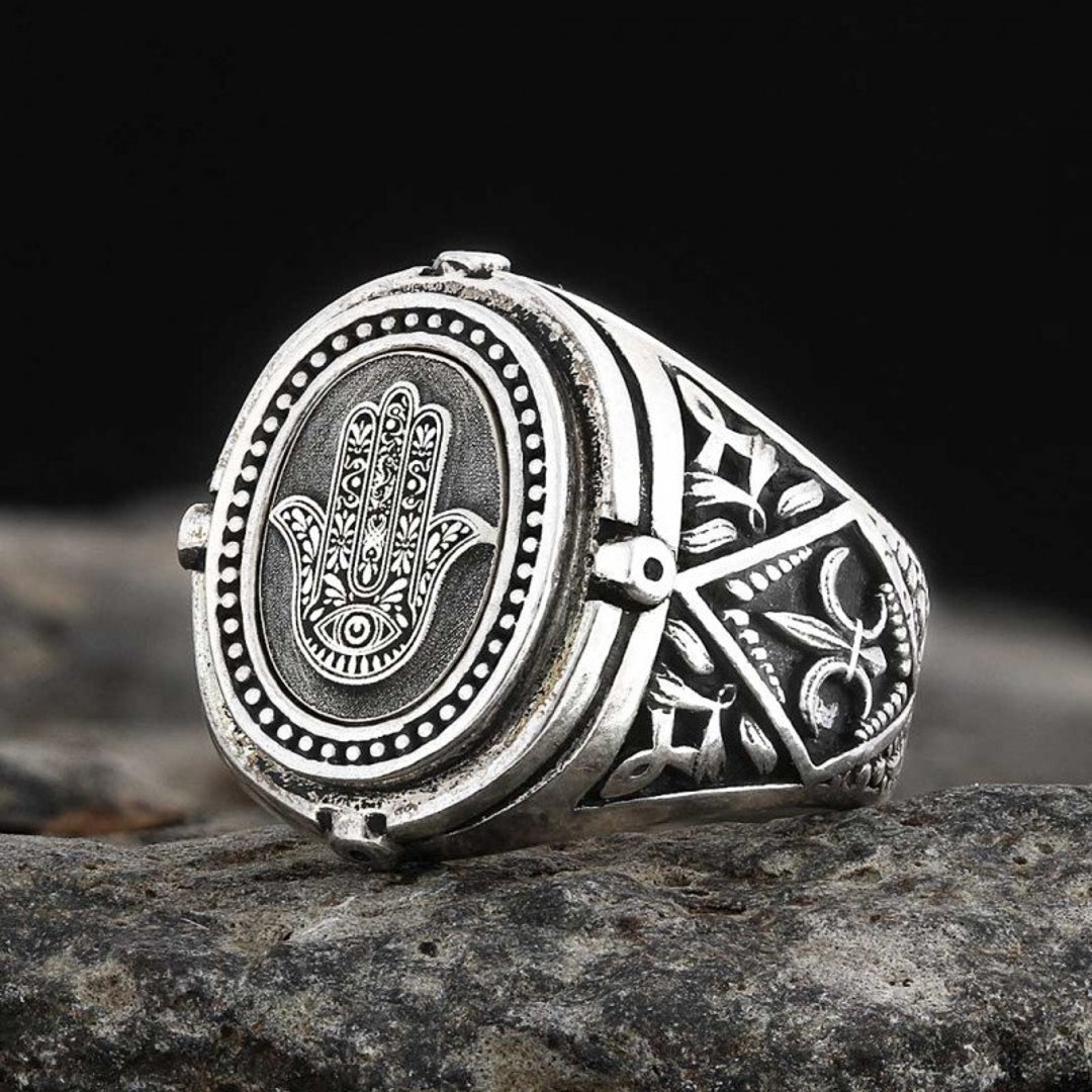 HAMSA JEWISH RING, Sterling Silver Hamsa Ring, Israeli Ring, Hebrew ...