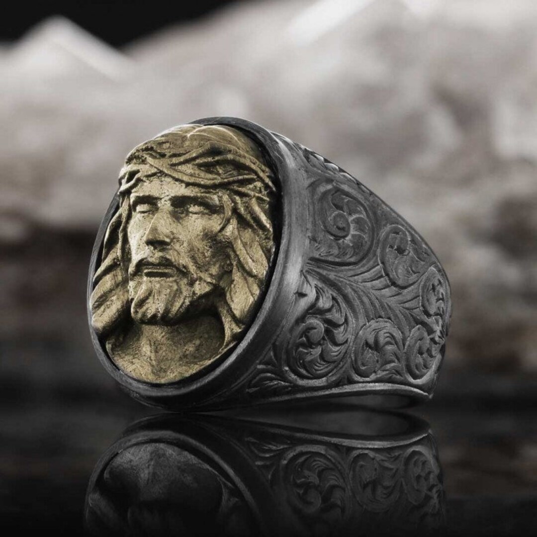 Silver Jesus Christ Ring, Mens Jesus Silver Ring, Savior Jesus Signet ...
