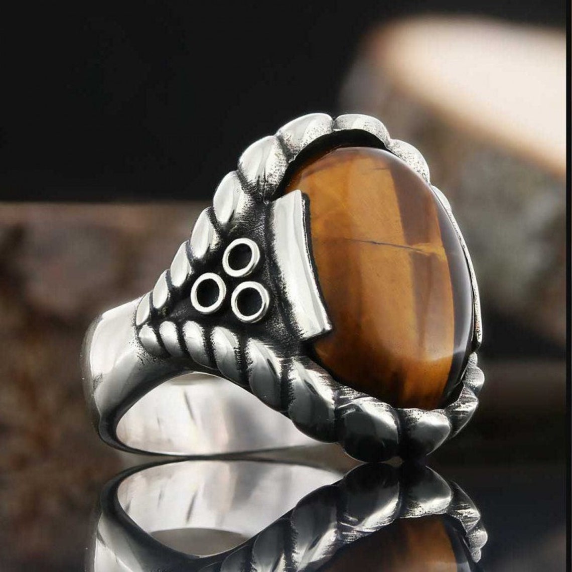 Tiger Eye Stone Ring Men 925 Sterling Silver Ruby Stone Model - Etsy