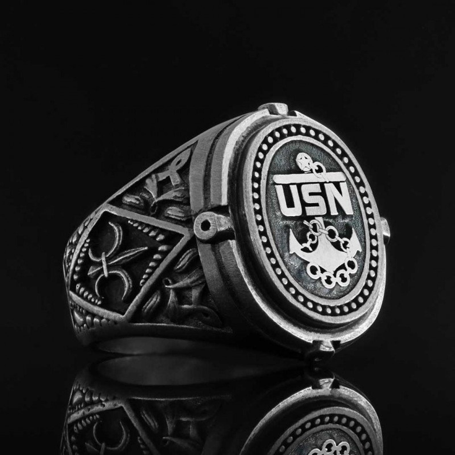 USN MILITARY RING , Us Navy Embossed Ring, Silver Military Ring ...