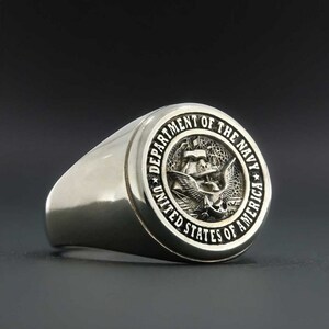 Silver US Navy Round Ring, US Navy Eagle Embossed Ring, USA Eagle Ring ...