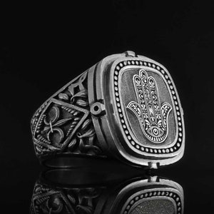 Sterling Silver Hamsa Hand of God Ring, 925K Sterling Silver Hamsa Hand ...