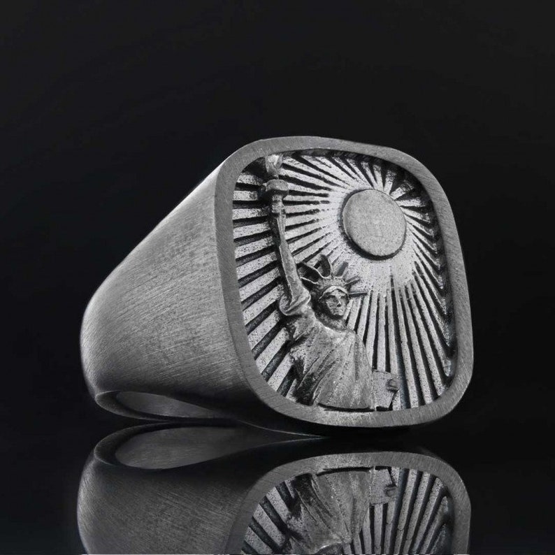 United States Of America Ring Silver US Ring Statue Of | Etsy