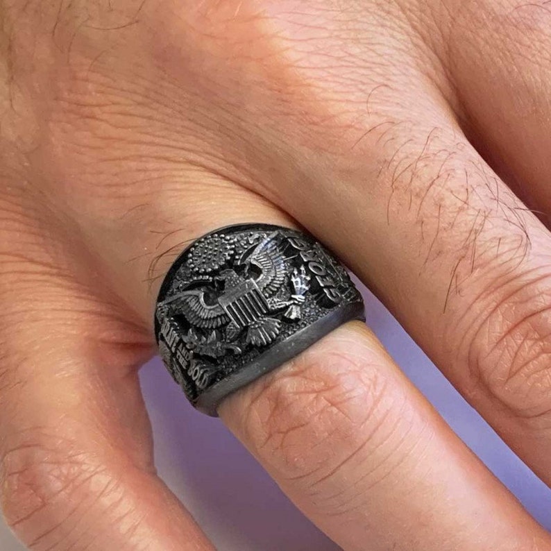 US Army Personalized Ring, Silver US Eagle Embossed Ring, USA Eagle ...