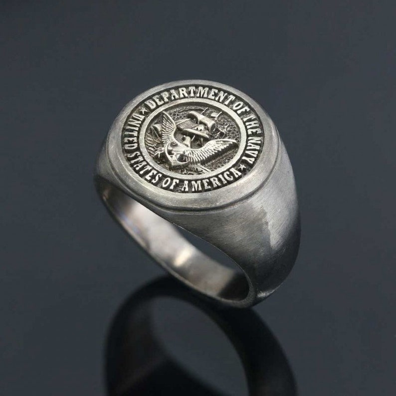 Silver US Navy Round Ring US Navy Eagle Embossed Ring USA - Etsy