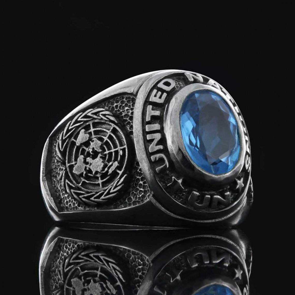 925 Sterling Silver Signet Ring Logo Ring United Nations - Etsy