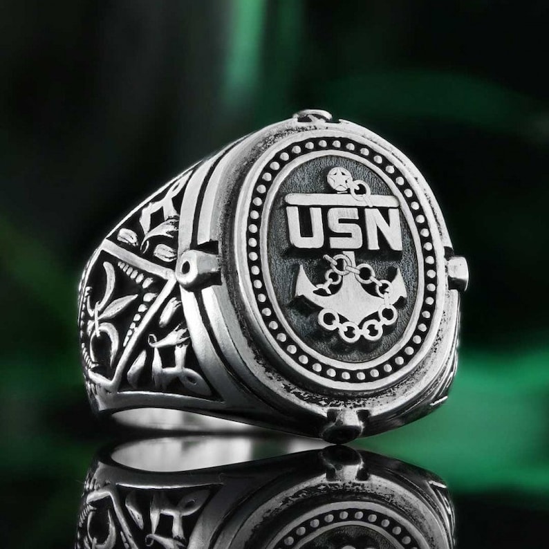 USN MILITARY RING Us Navy Embossed Ring Silver Military - Etsy