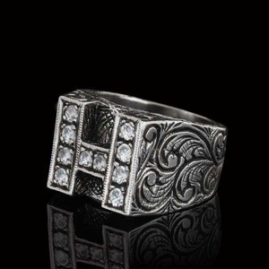 Silver H Letter Ring, H Alphabet Ring, A-Z Initial Ring, Silver ...