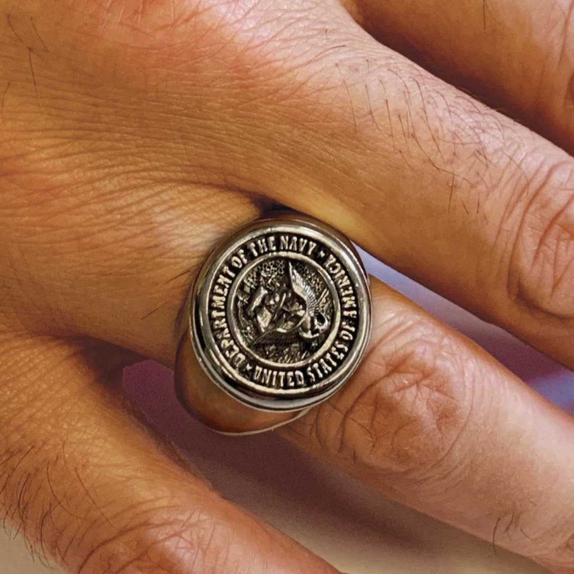 Silver US Navy Round Ring US Navy Eagle Embossed Ring USA - Etsy