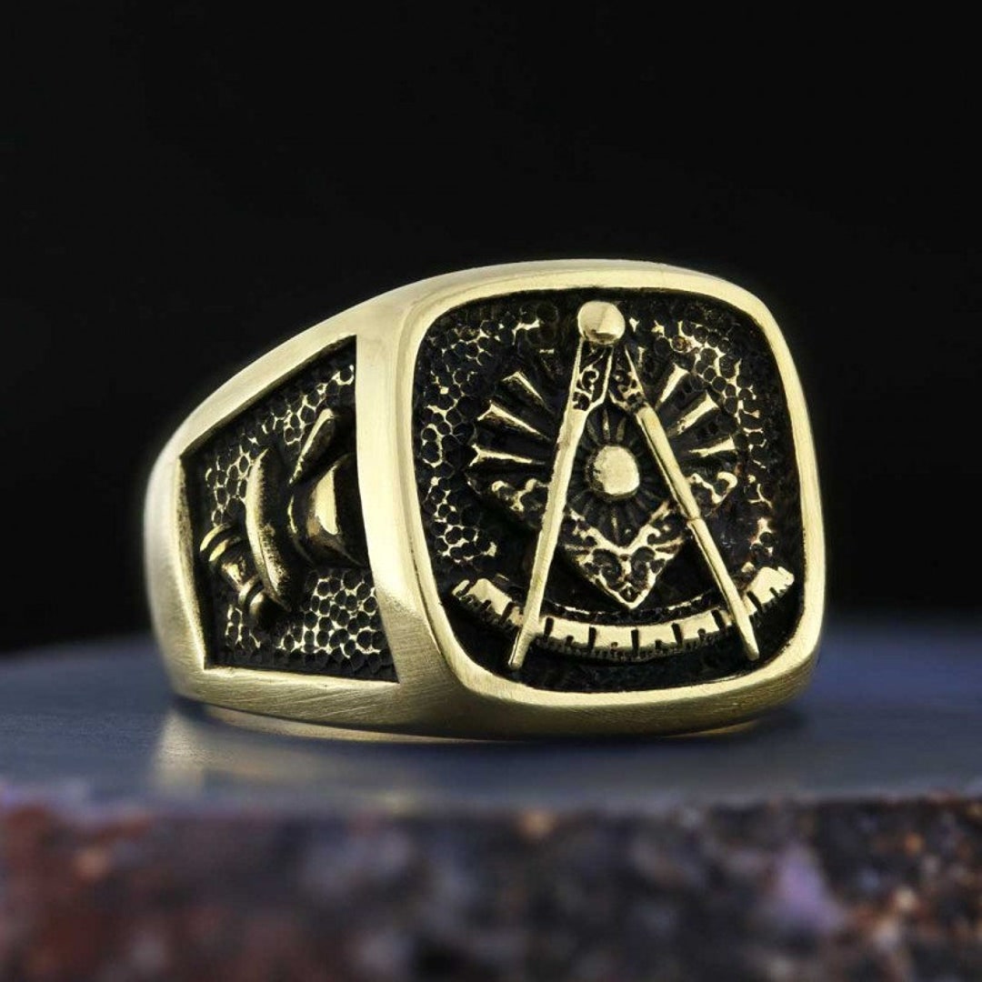 Compass Embossed Masonic Ring, Sterling Silver Customized Masonic Ring ...