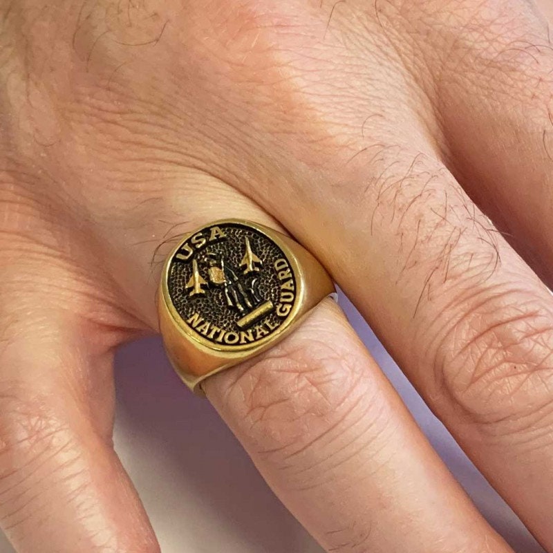 US National Guard Round Ring, Silver US National Army Ring, Sterling ...