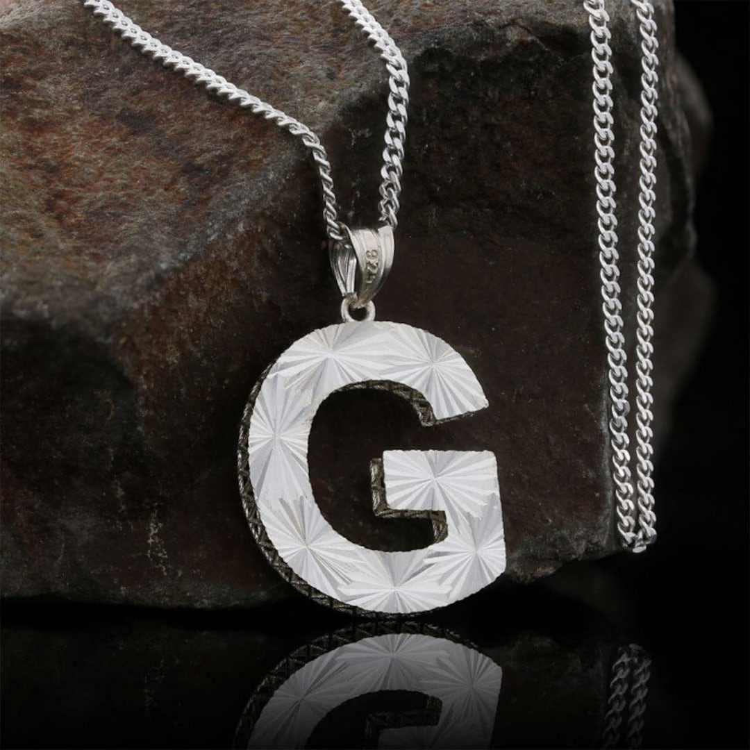 Sterling Silver G Letter Pendant, Silver Alphabet Type Necklace, Custom ...