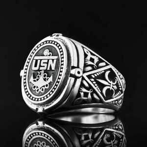 USN MILITARY RING , Us Navy Embossed Ring, Silver Military Ring ...