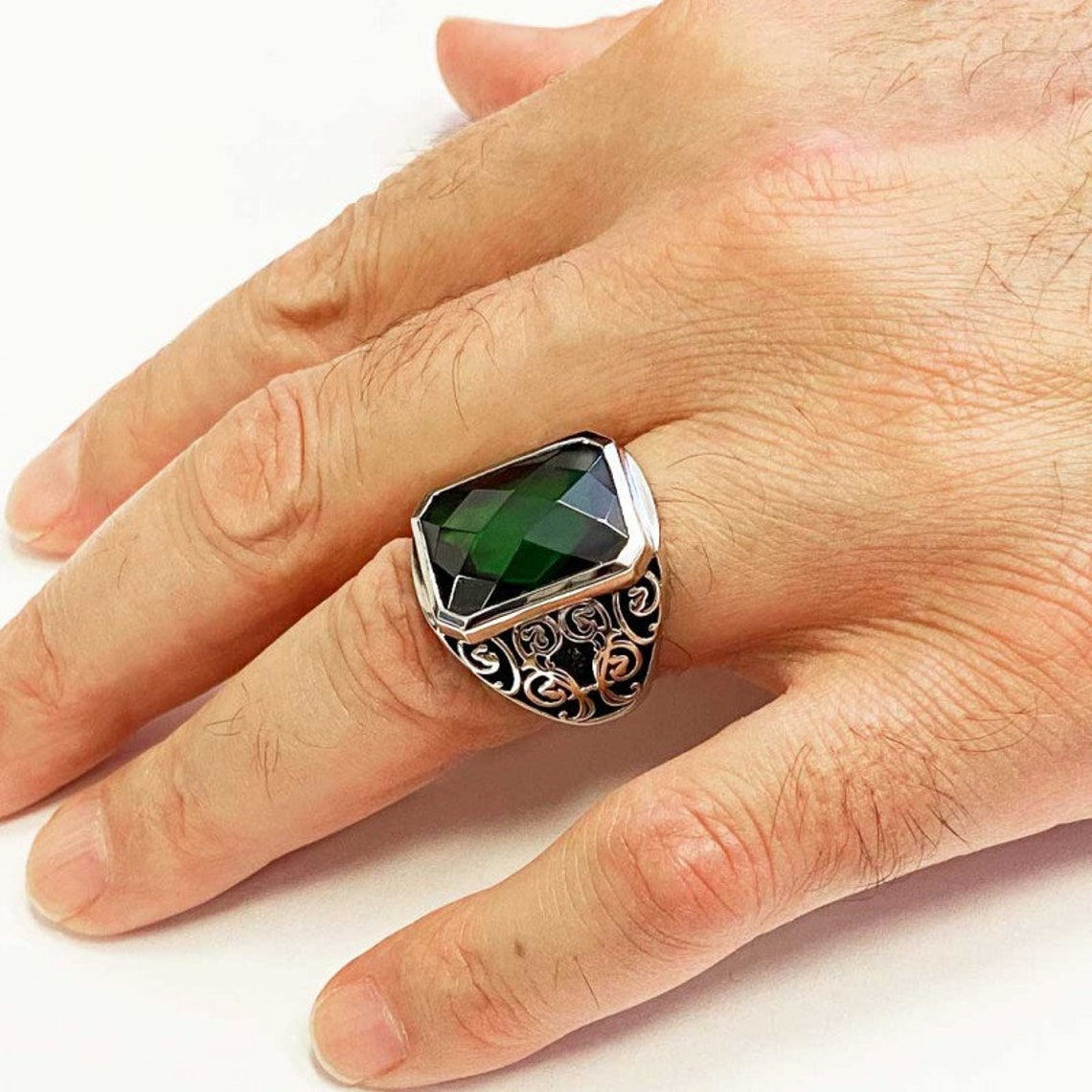 925 Sterling Silver Men Ring, Light Blue Stone Ring, Red Stone Ring ...