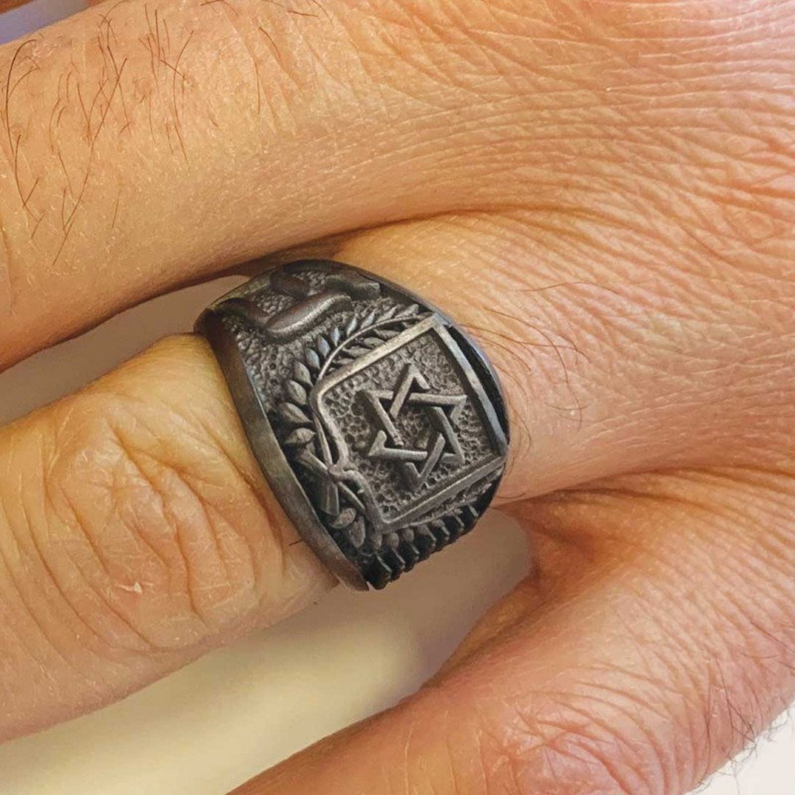 Silver Star of David With Chai Ring, 925K Sterling Silver Jewish Ring ...