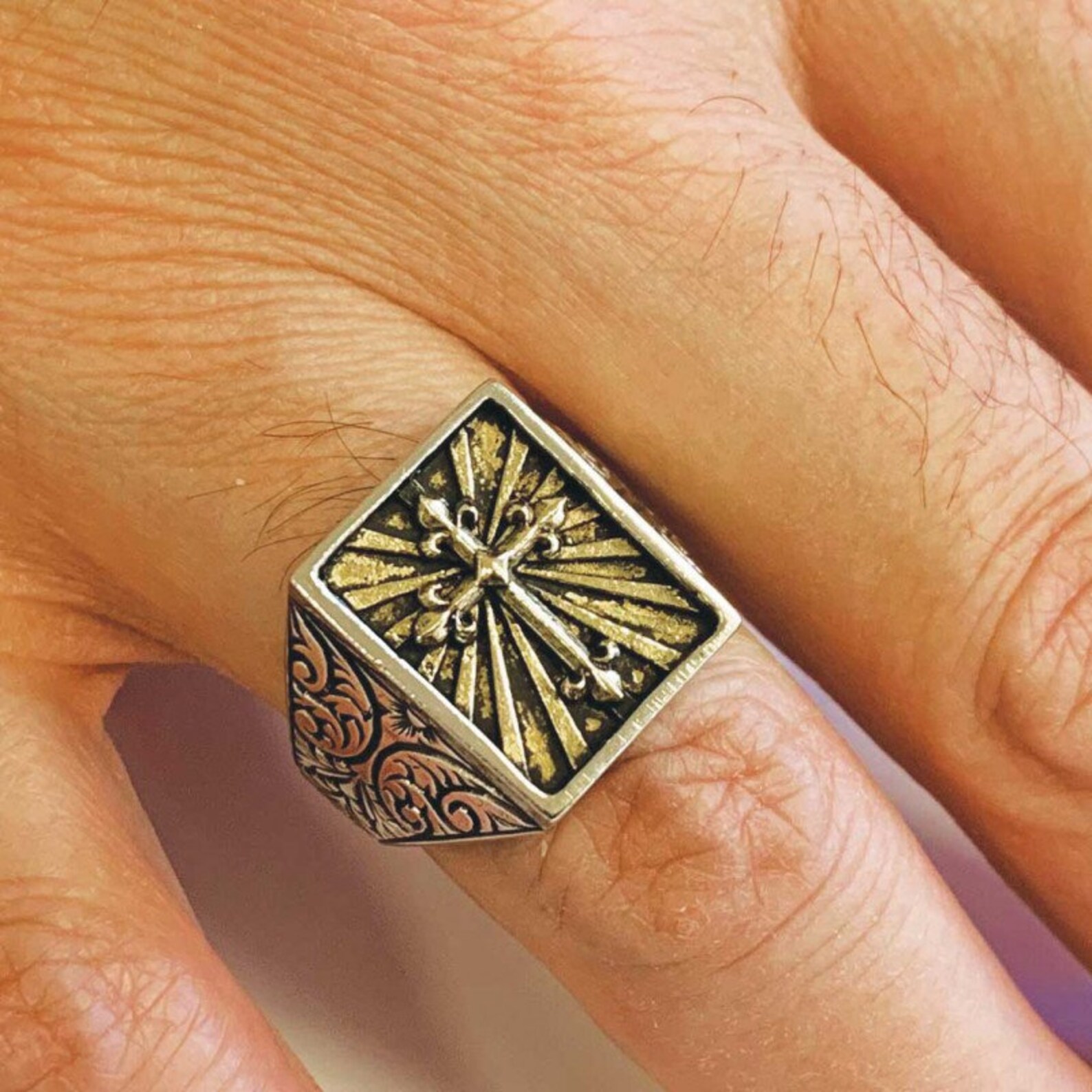 Silver Cross Men's Ring Signet Cross Ring Christian - Etsy