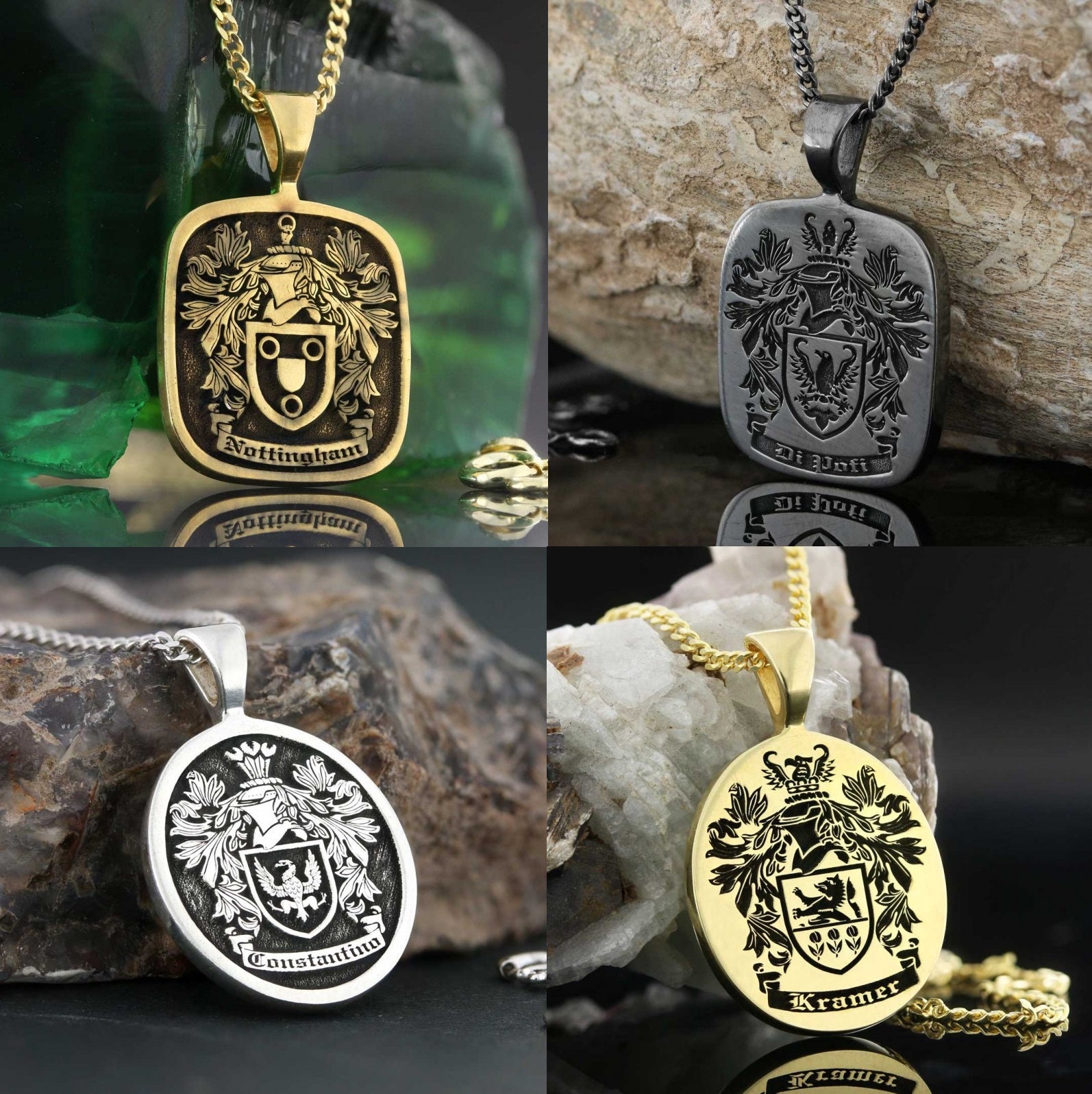 Personalized Family Crest Necklace, Gold Custom Coat of Arms Clan ...