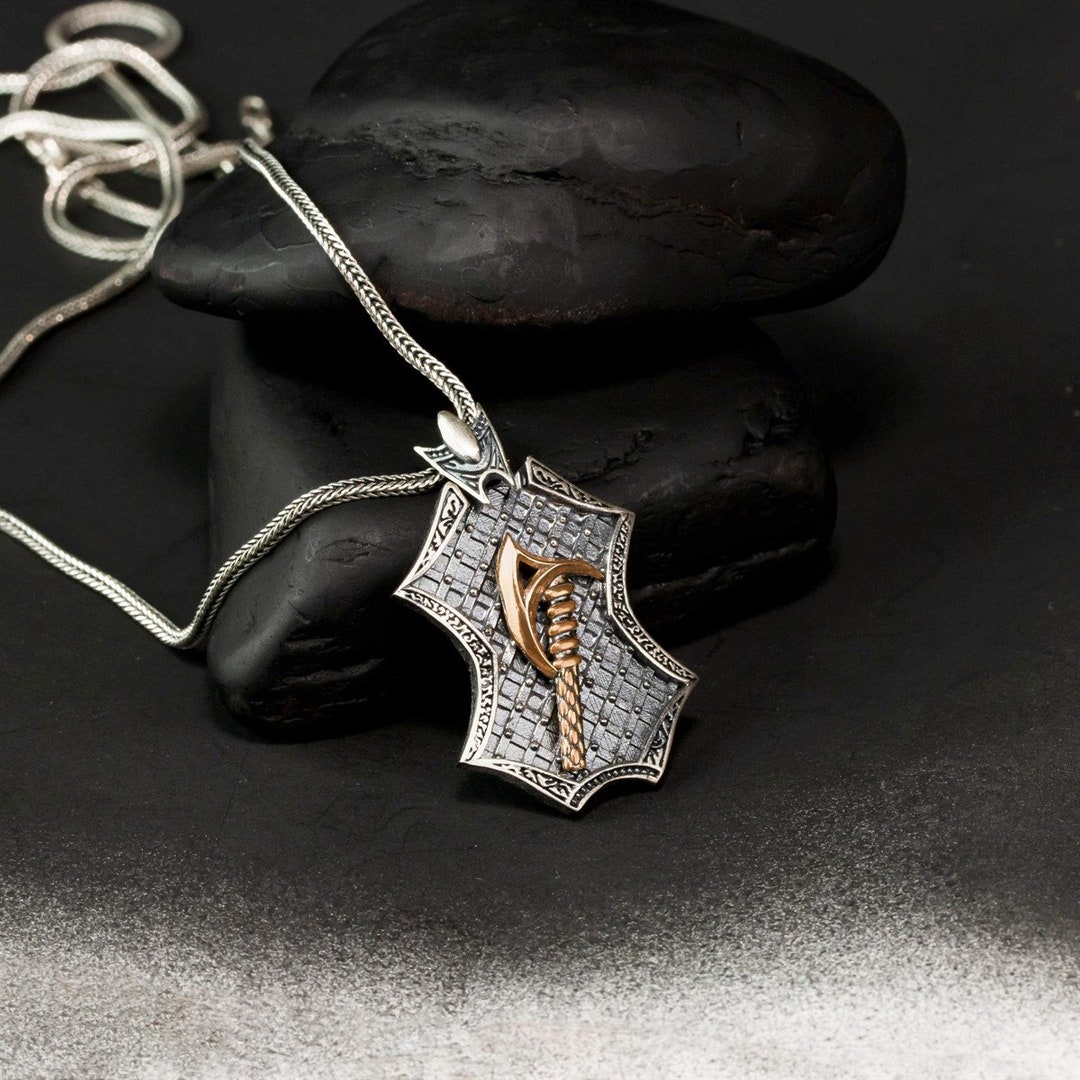 Mens Silver Axe Pendant With Chain, Silver Battle Axe Necklace, Viking ...