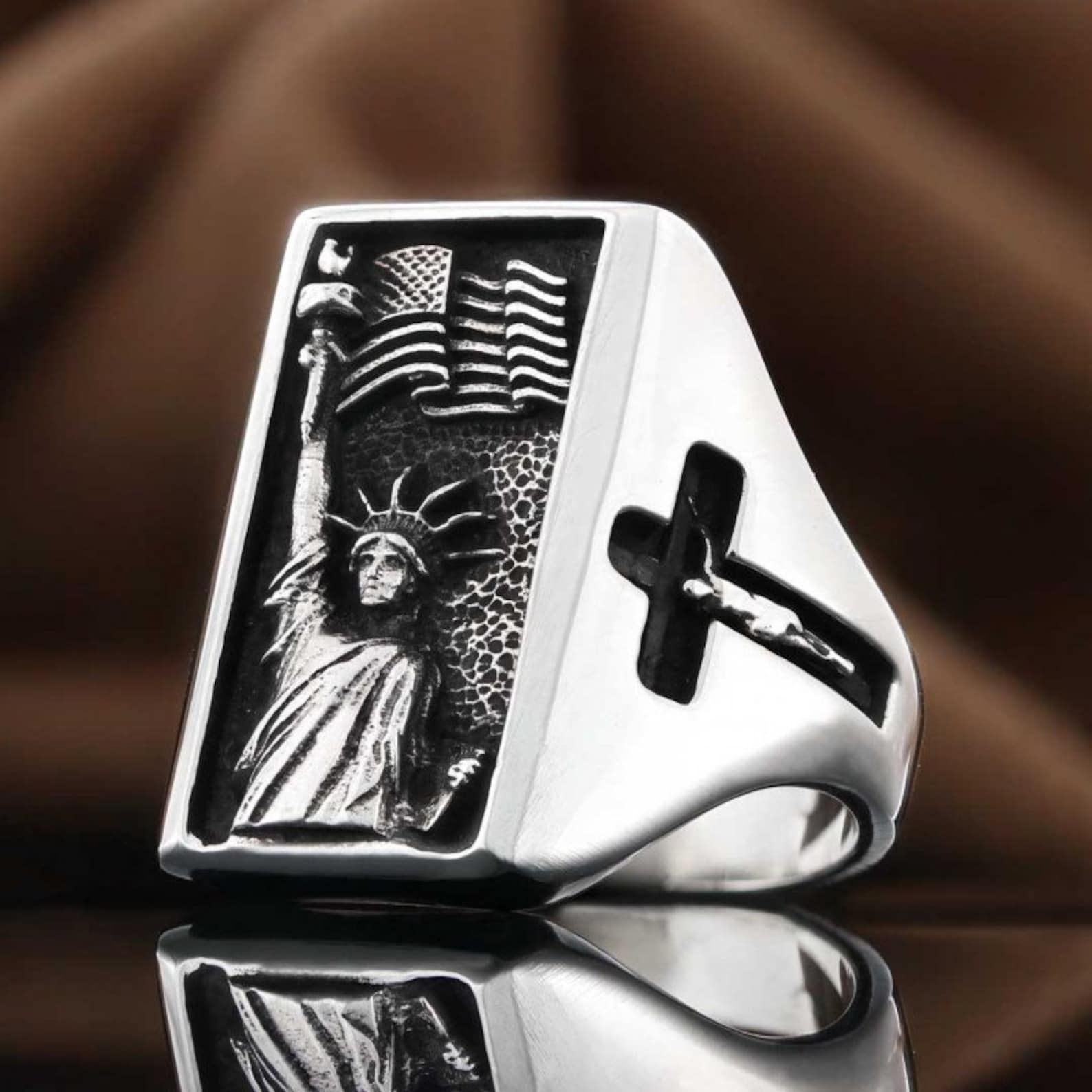 Statue Of Liberty Ring 925 Sterling Silver US Ring Fathers | Etsy