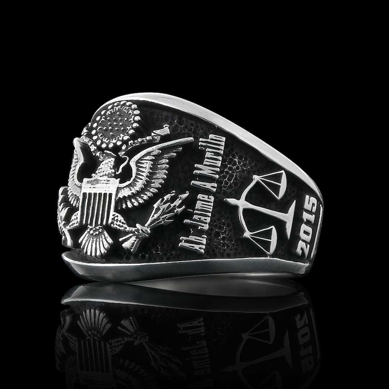 US Army Personalized Ring, Silver US Eagle Embossed Ring, USA Eagle ...