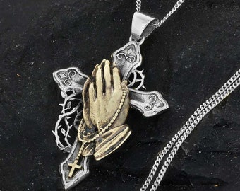 Praying Hands Cross Necklace - Etsy