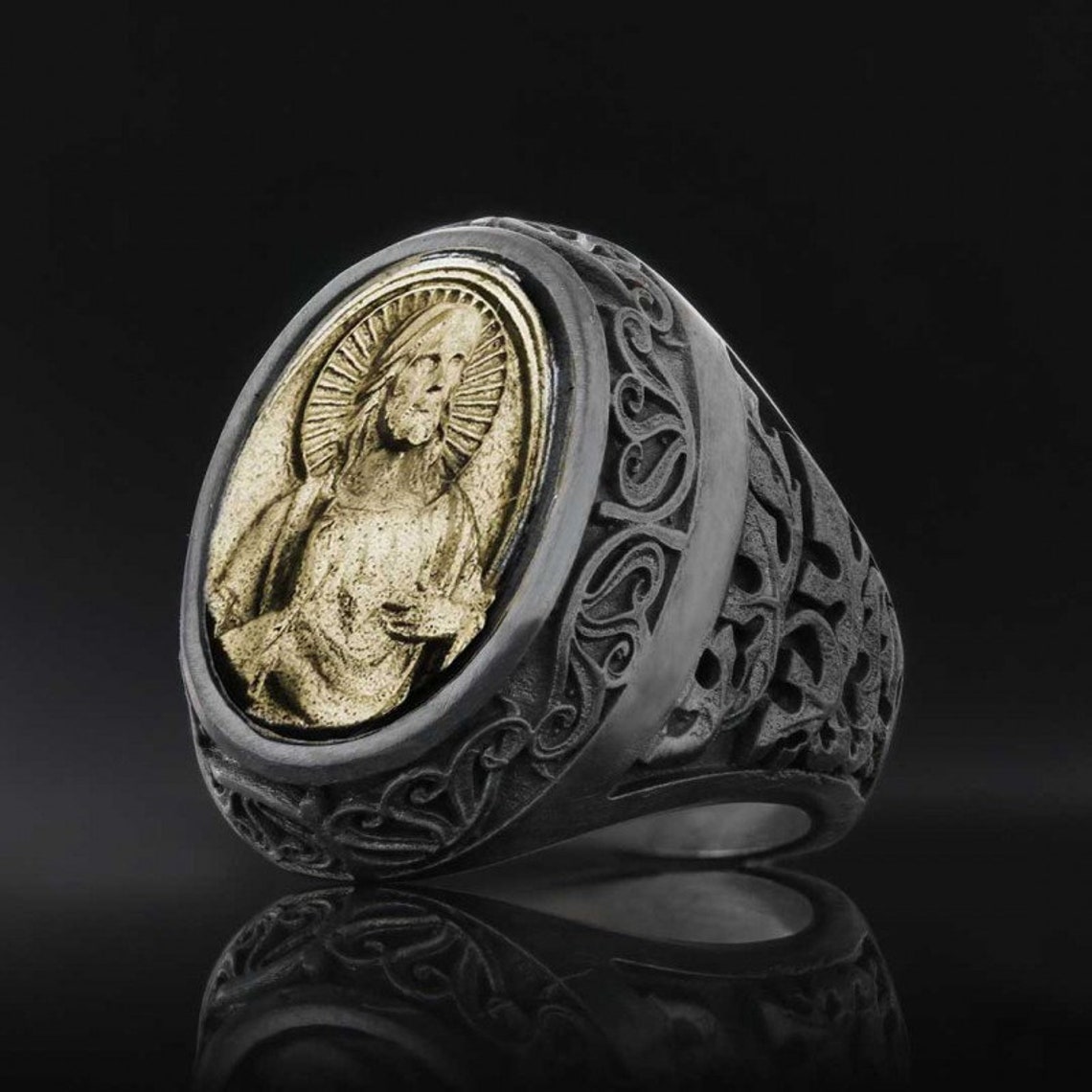 Crown of Light Jesus Ring, Silver Jesus Christ Ring, Mens Jesus Silver ...