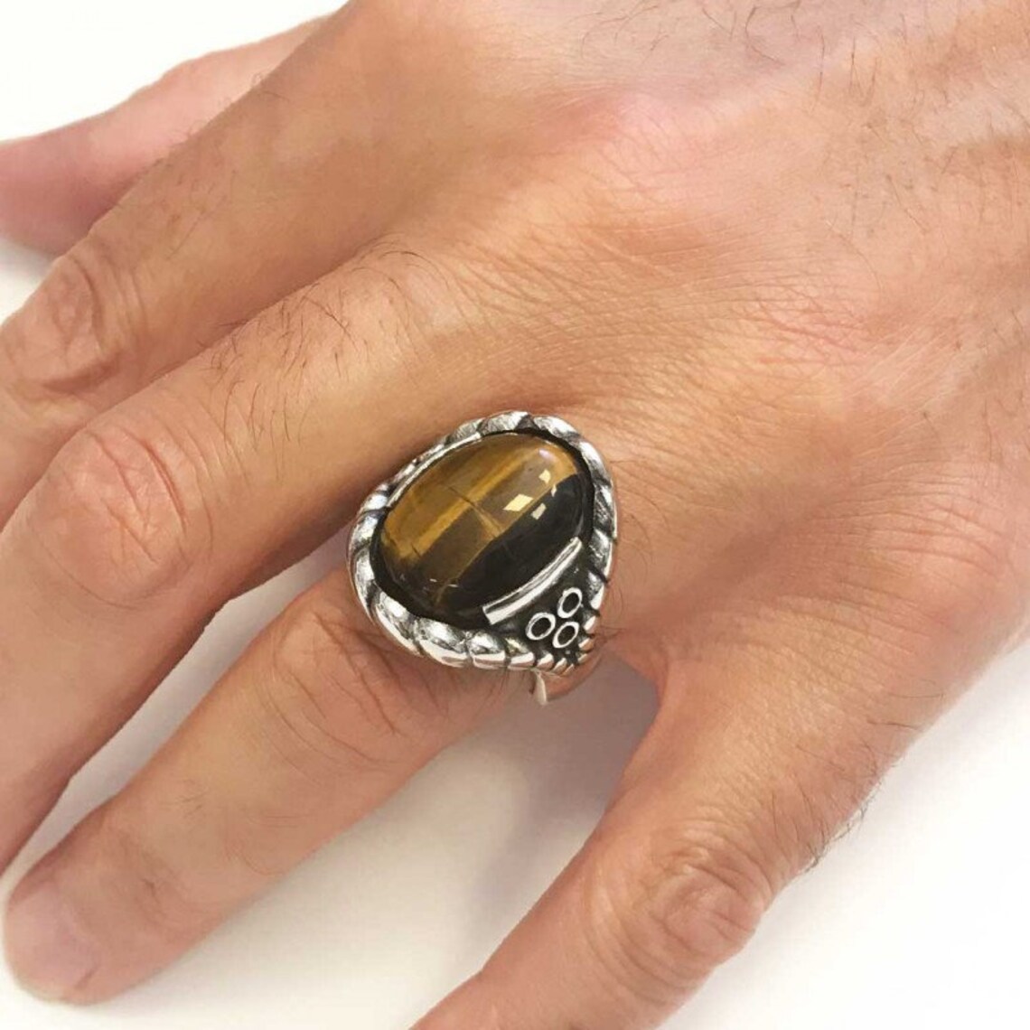 Tiger Eye Stone Ring Men 925 Sterling Silver Ruby Stone Model - Etsy