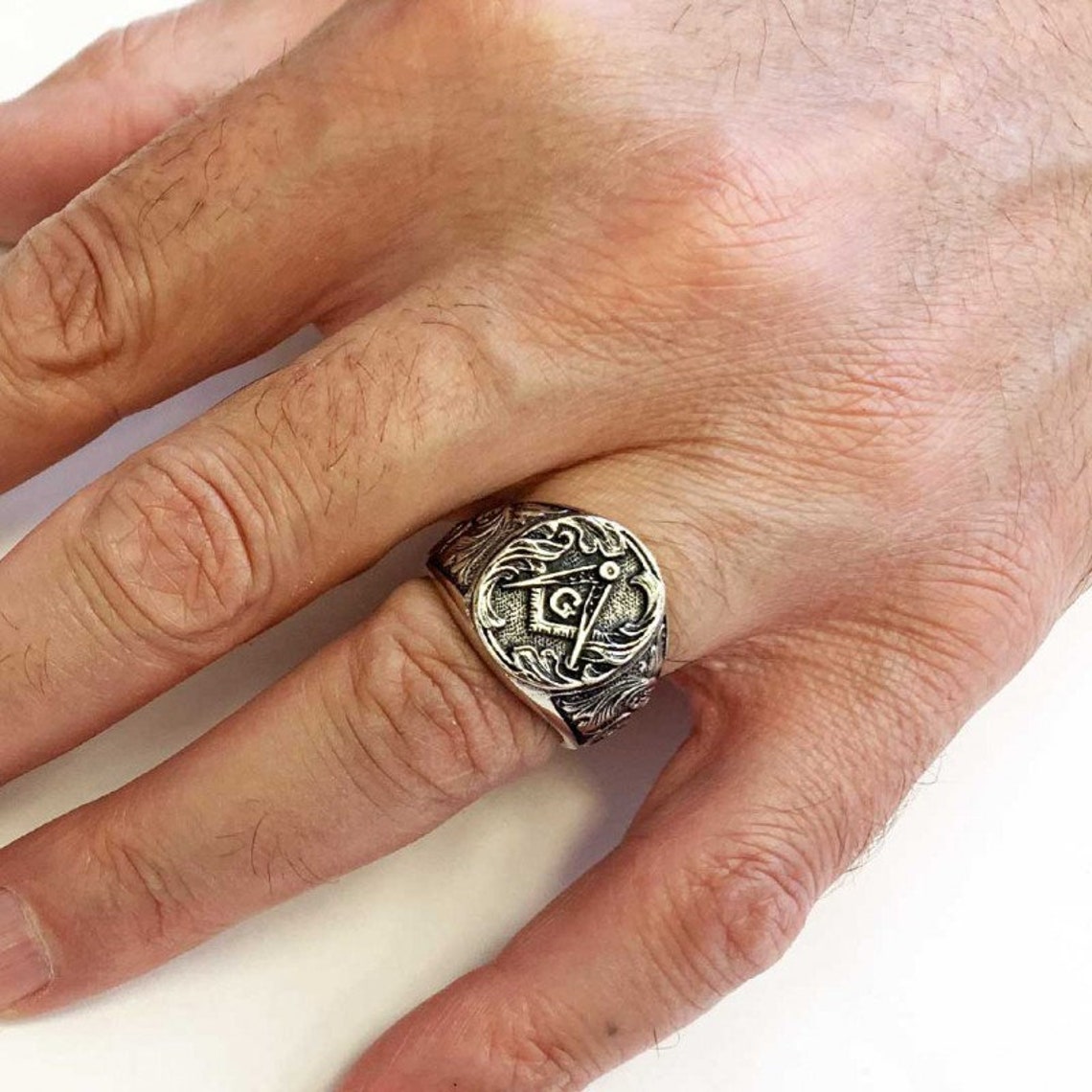 Silver Masonic Compass Round Ring, Customized Masonic Ring ...