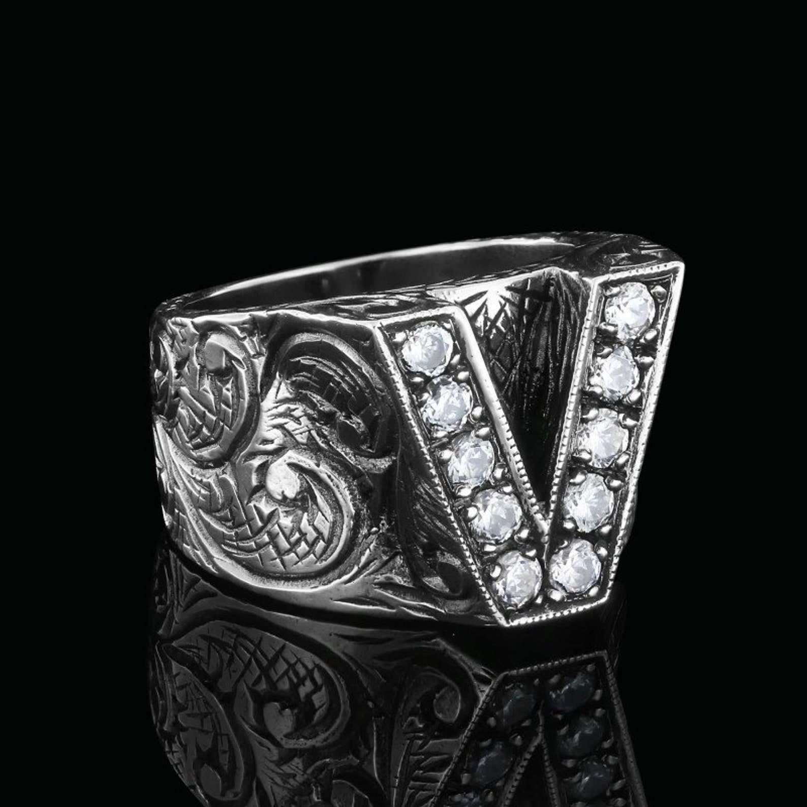 Silver V Letter Ring, V Alphabet Ring, A-Z Initial Ring, Silver ...