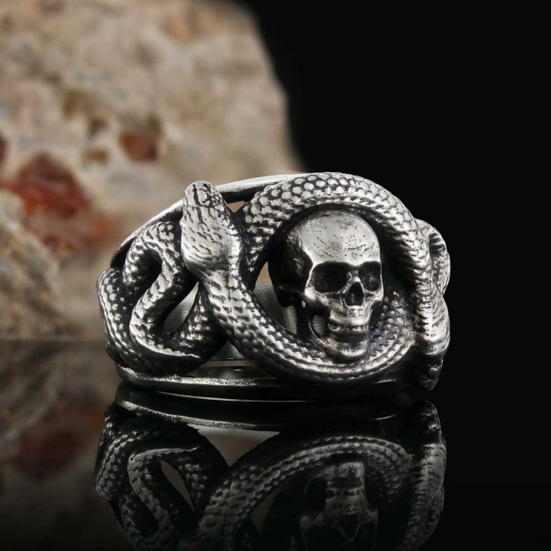 Silver Snake and Skull Ring, Sterling Silver Snake Ring, Silver Skull ...