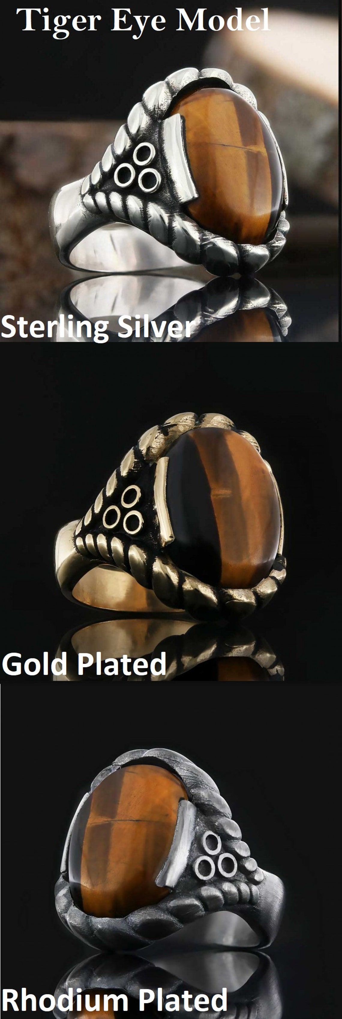 Tiger Eye Stone Ring Men 925 Sterling Silver Ruby Stone Model - Etsy