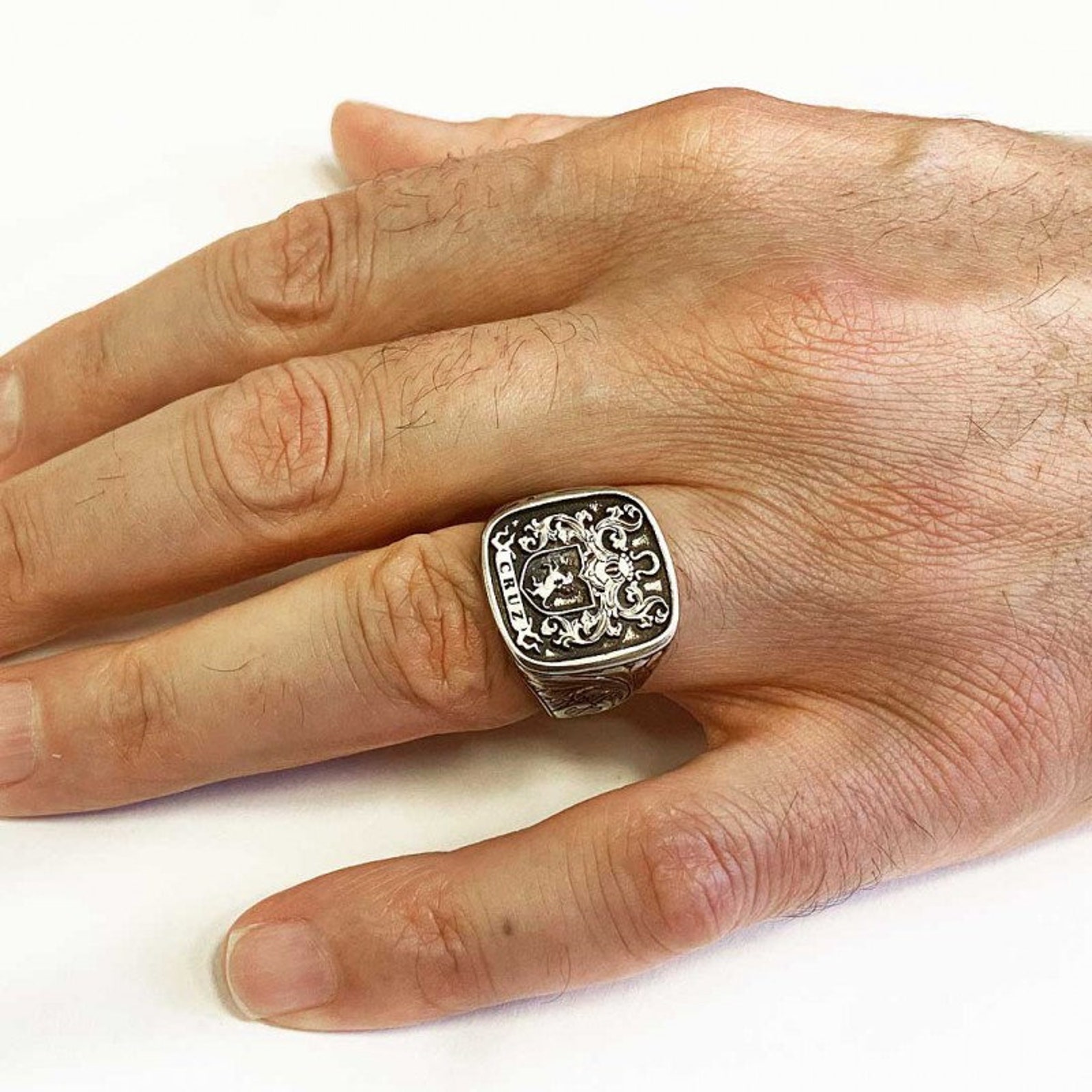 Customized Family Crest Ring, 925K Silver Custom Signet Ring, Family ...