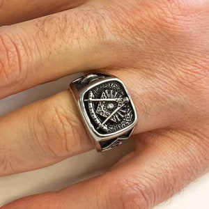 Compass Embossed Masonic Ring, Sterling Silver Customized Masonic Ring ...