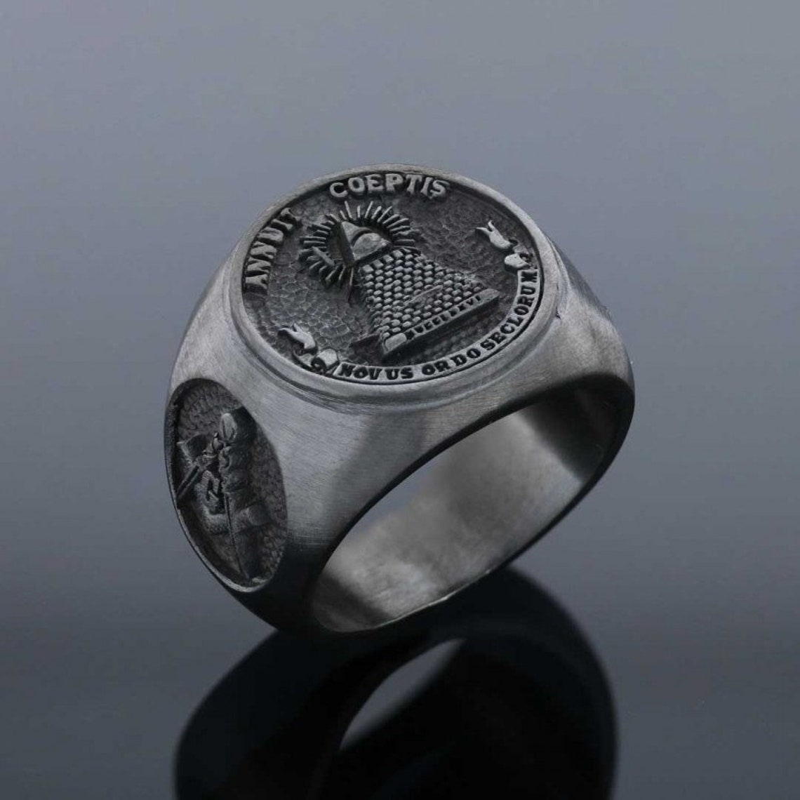 The Eye Masonic Round Ring, Sterling Silver Customized Masonic Ring ...