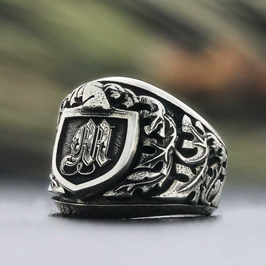 Silver A-Z Initial Ring , Custom Signet Ring, M Letter Ring, 925 ...