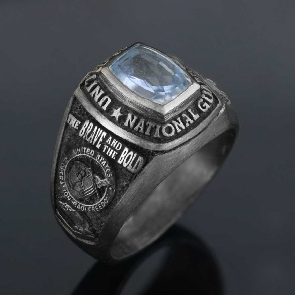US National Guard Round Ring, Silver US National Army Ring, Sterling ...