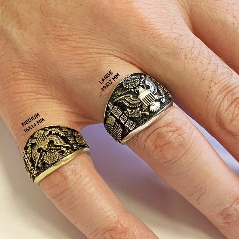 US Army Personalized Ring, Silver US Eagle Embossed Ring, USA Eagle ...