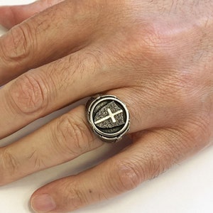 CRUSADER SHIELD RING, Silver Cross Ring, Signet Cross Ring, Christian ...