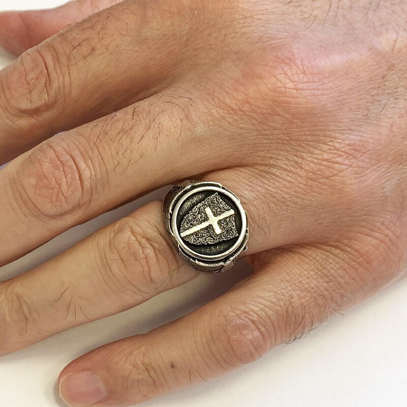 CRUSADER SHIELD RING Silver Cross Ring Signet Cross Ring | Etsy