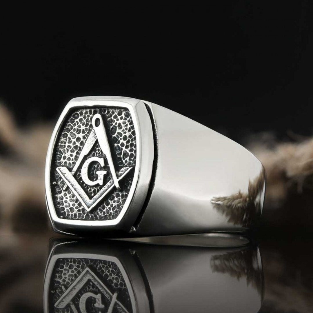 G Embossed Masonic Ring, Sterling Silver Masonic Ring, Personalized ...