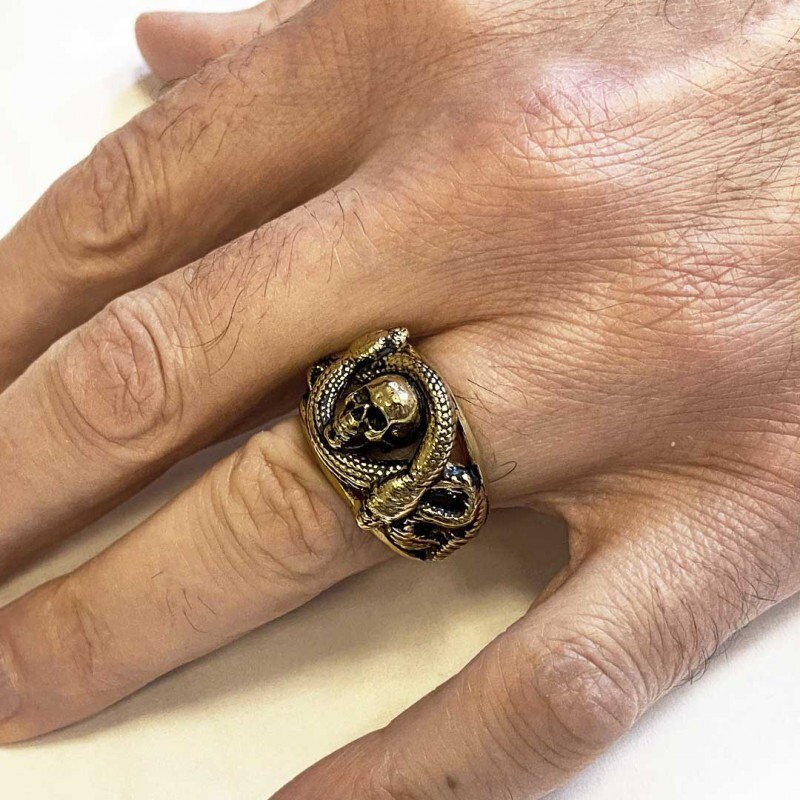 Silver Snake and Skull Ring Sterling Silver Snake Ring - Etsy