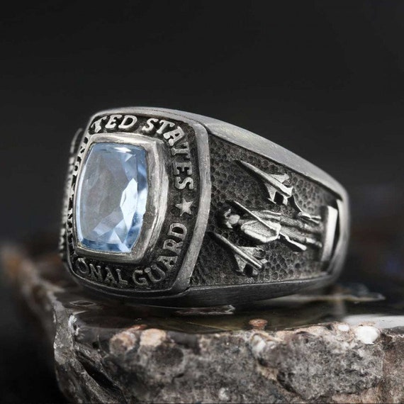 US National Guard Round Ring Silver US National Army Ring - Etsy