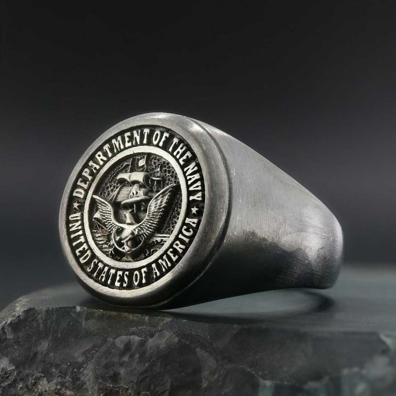 Silver US Navy Round Ring US Navy Eagle Embossed Ring USA - Etsy