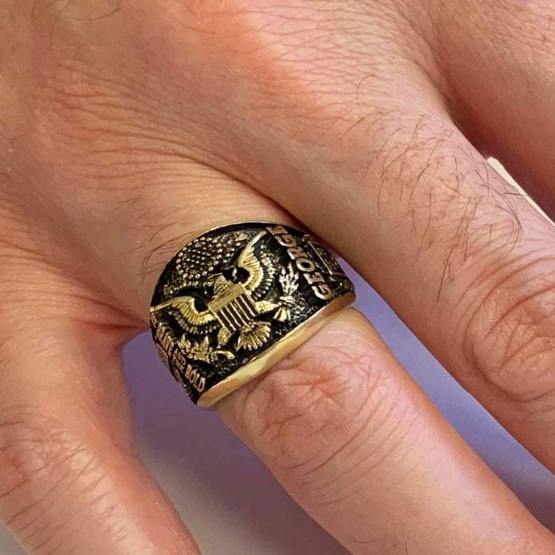 US Army Personalized Ring, Silver US Eagle Embossed Ring, USA Eagle ...